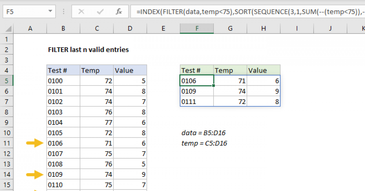 FILTER last n valid entries - Excel formula | Exceljet